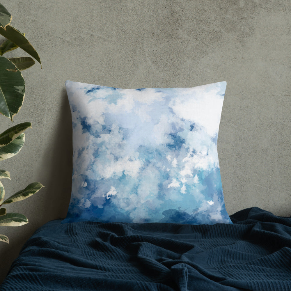 Premium Pillow, blue and white abstract design, polyester case, machin – Hendrick Studios